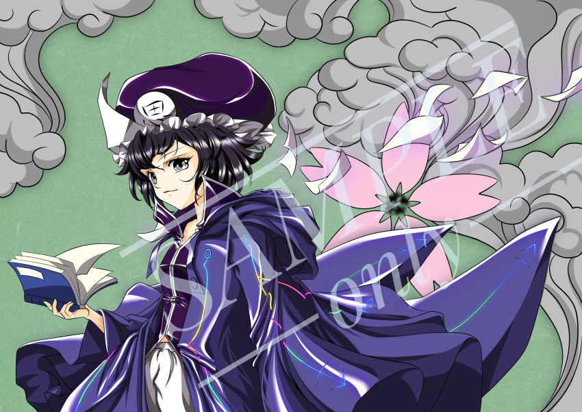 Safebooru - 1other absurdres arrow print black hair book cherry ...