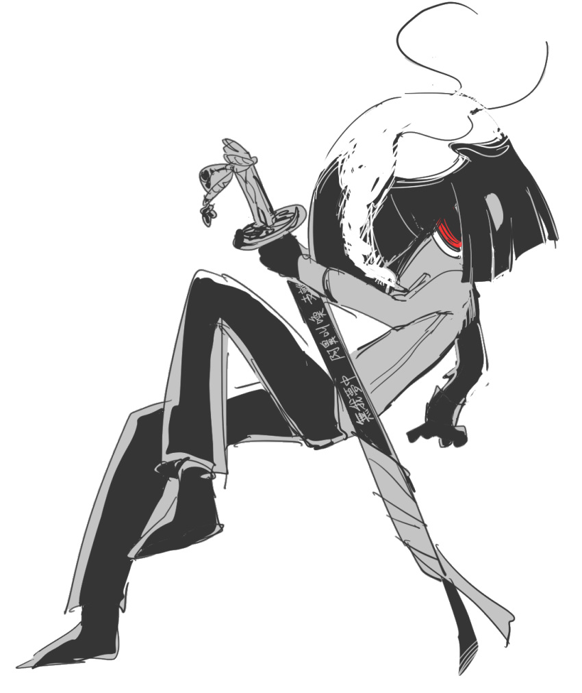 Safebooru - 1girl atoymk black footwear black hair black pants blowing ...