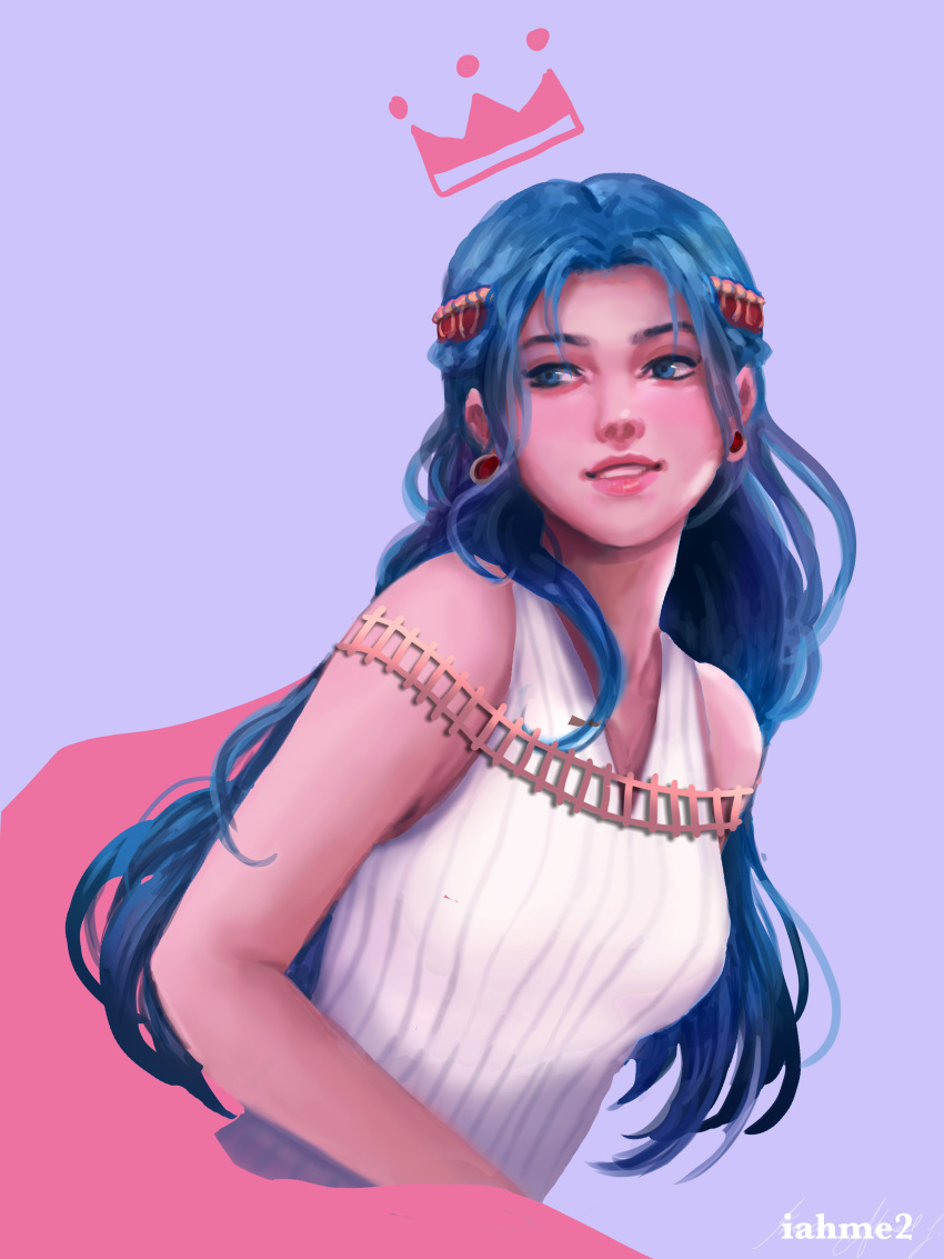 Safebooru - 1girl absurdres artist name bare shoulders blue eyes blue hair commentary deviantart ...