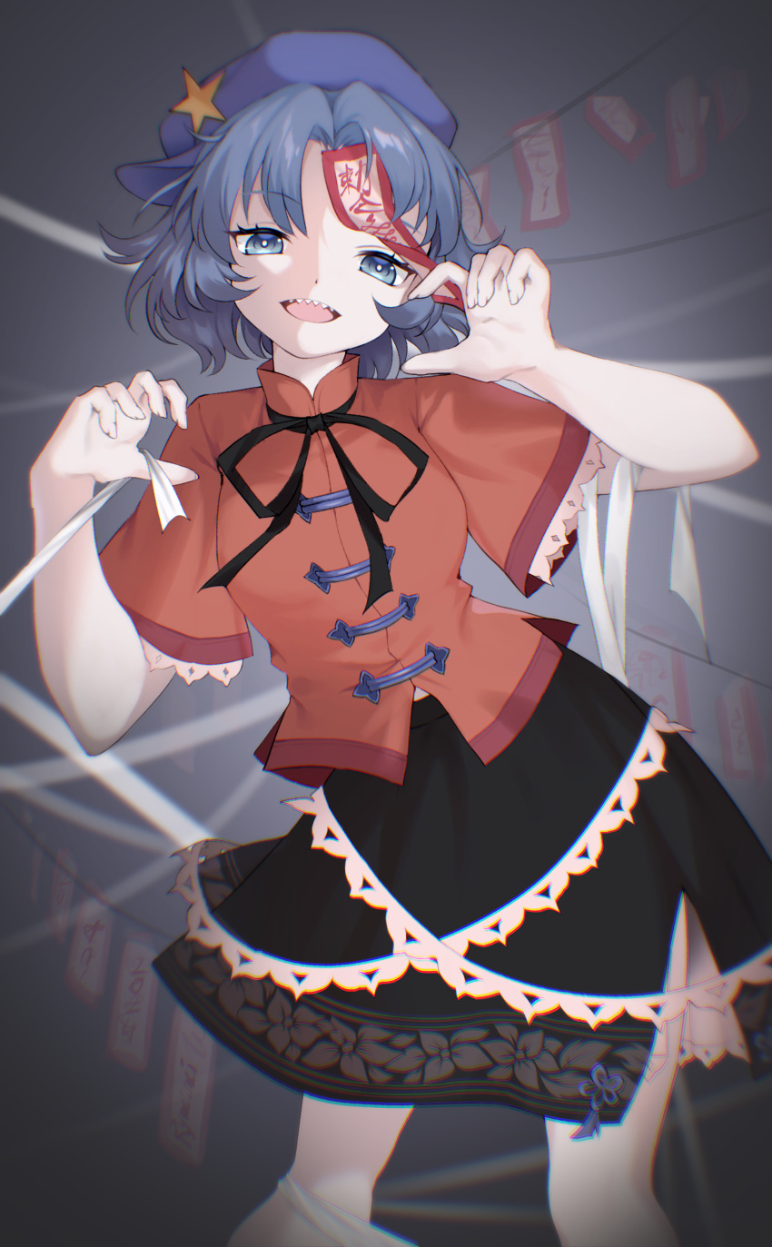 Safebooru - 1girl absurdres arms up bandages black bow black bowtie black skirt blue eyes blue ...
