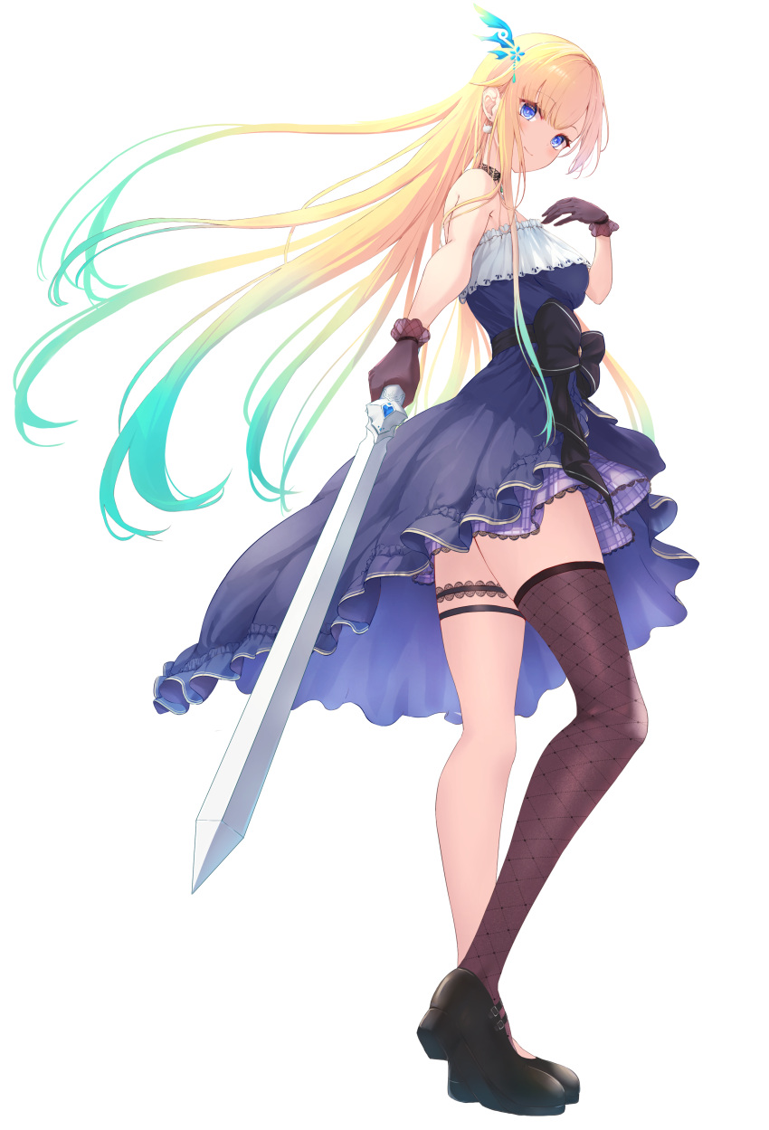 Safebooru - 1girl absurdres aizawa ema aqua hair bare shoulders black footwear black gloves ...