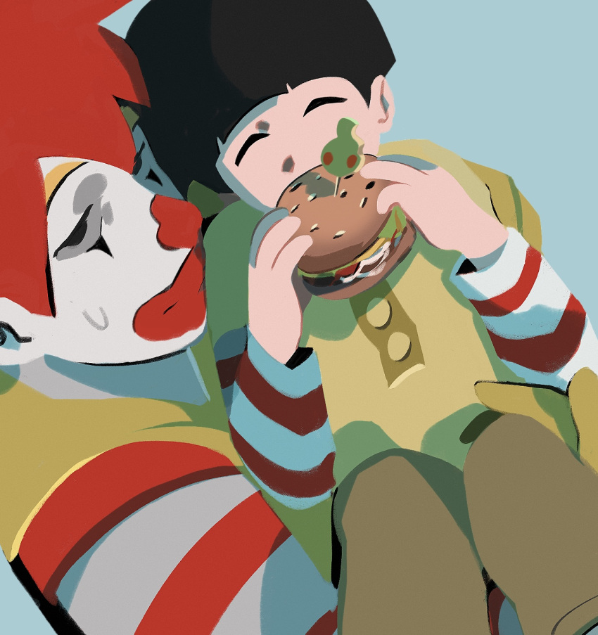 Safebooru - 2boys anheng3ll black hair blunt bangs burger child clown ...