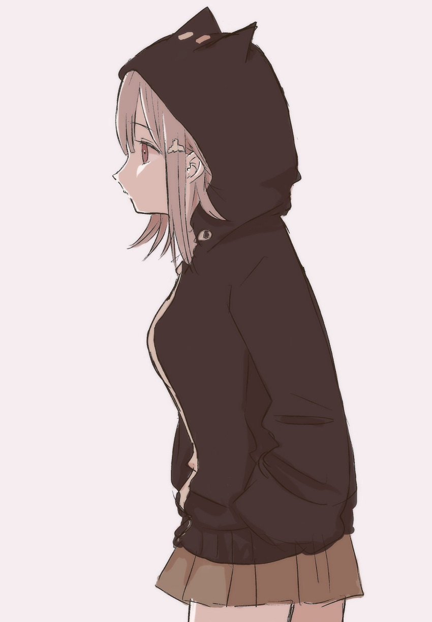 Safebooru - 1girl black jacket breasts brown eyes brown hair brown skirt cowboy shot from side ...