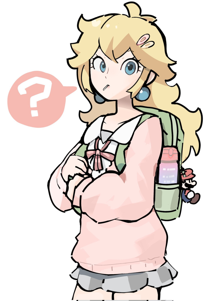 Safebooru - 1girl 2909kjk aged down alternate costume backpack bag blonde hair blue eyes bottle ...