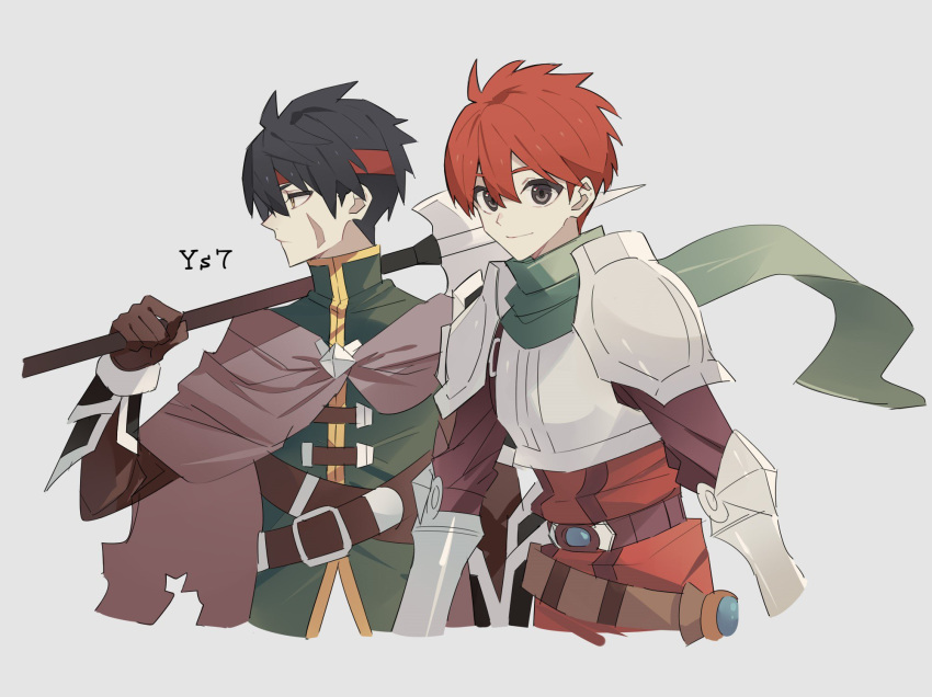Safebooru - 2024 2boys adol christin armor belt black hair geis (ys) george man green scarf ...