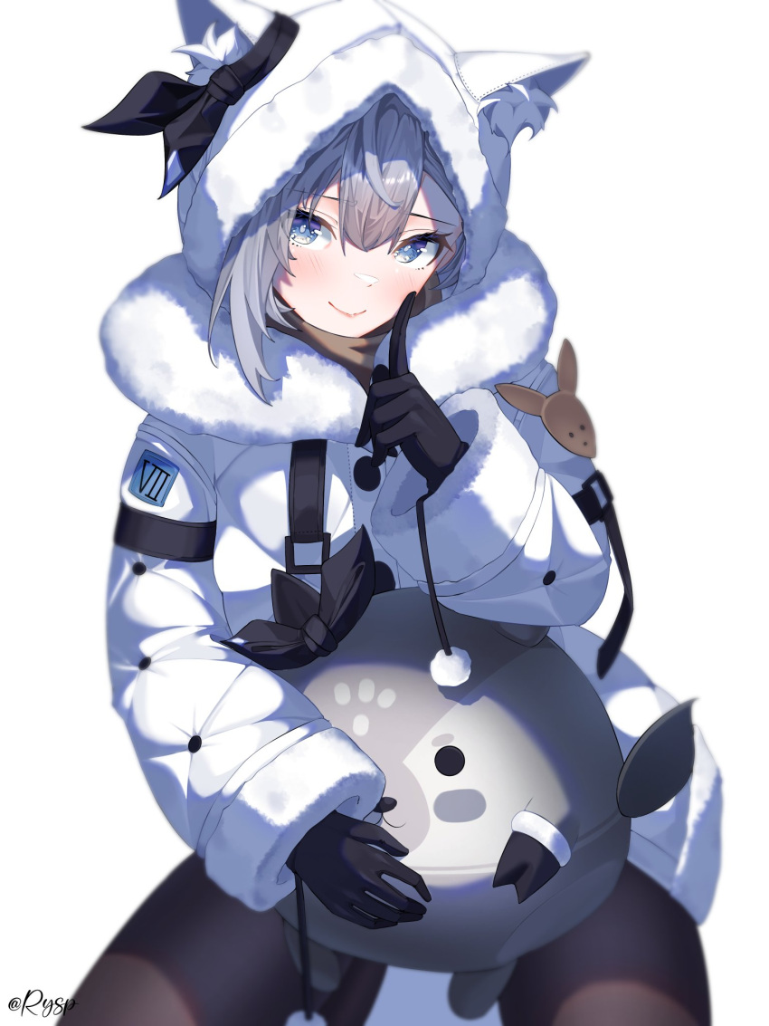Safebooru - 1girl animal ear hood bazo (vestia zeta) black gloves black ...