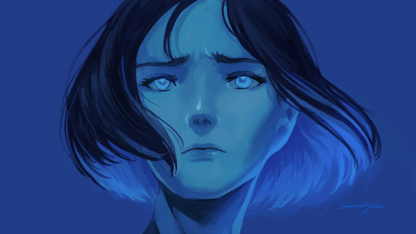 Safebooru - 1girl black hair blue background blue eyes blue hair blue skin colored inner hair ...