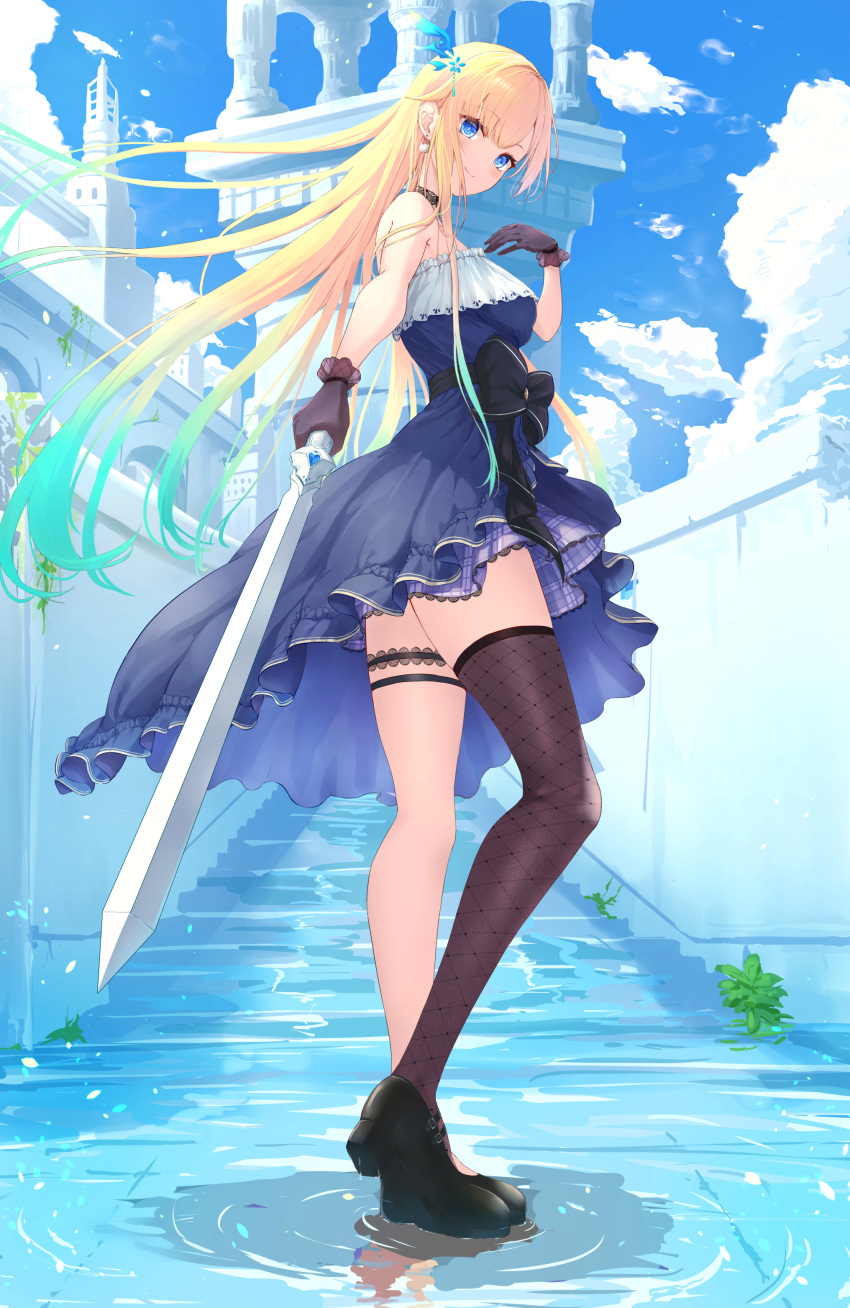 Safebooru - 1girl absurdres aizawa ema aqua hair bare shoulders black footwear black gloves ...