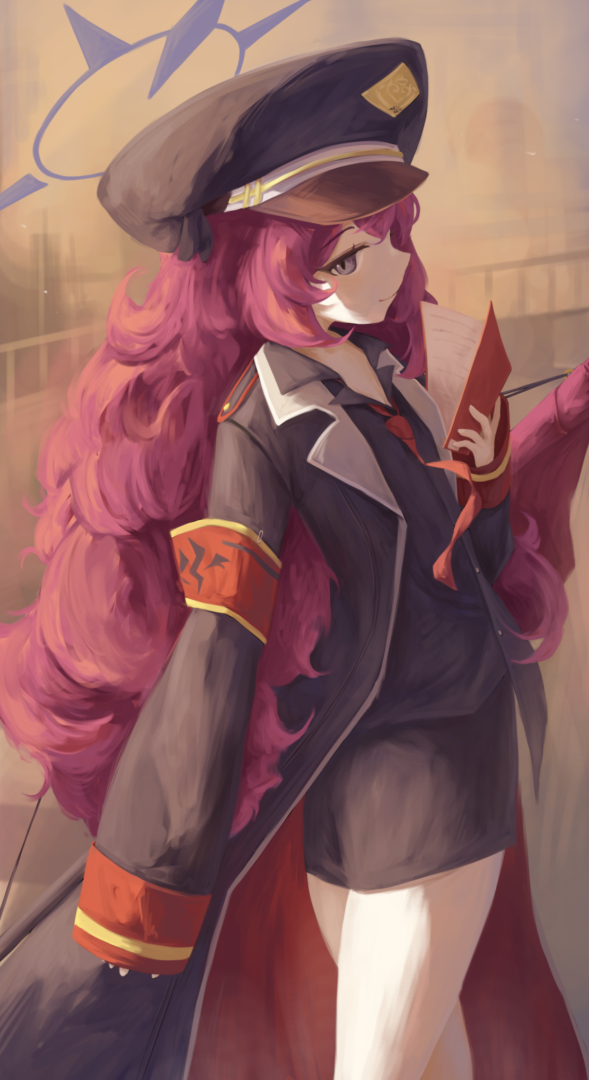 Safebooru - 1girl absurdres armband black coat black hat black shirt black skirt blue archive ...