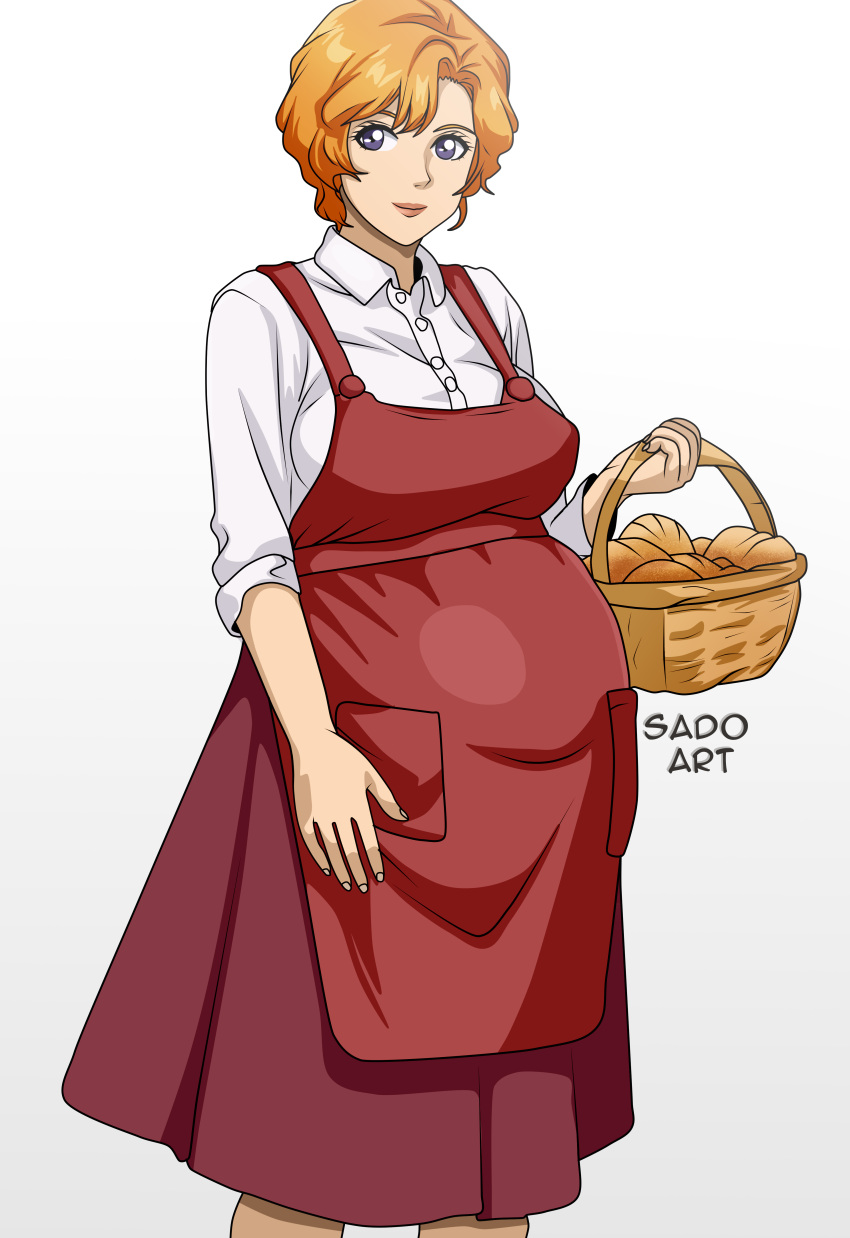 Safebooru - 1girl absurdres apron basket berah ronah bread breasts collared shirt commission ...