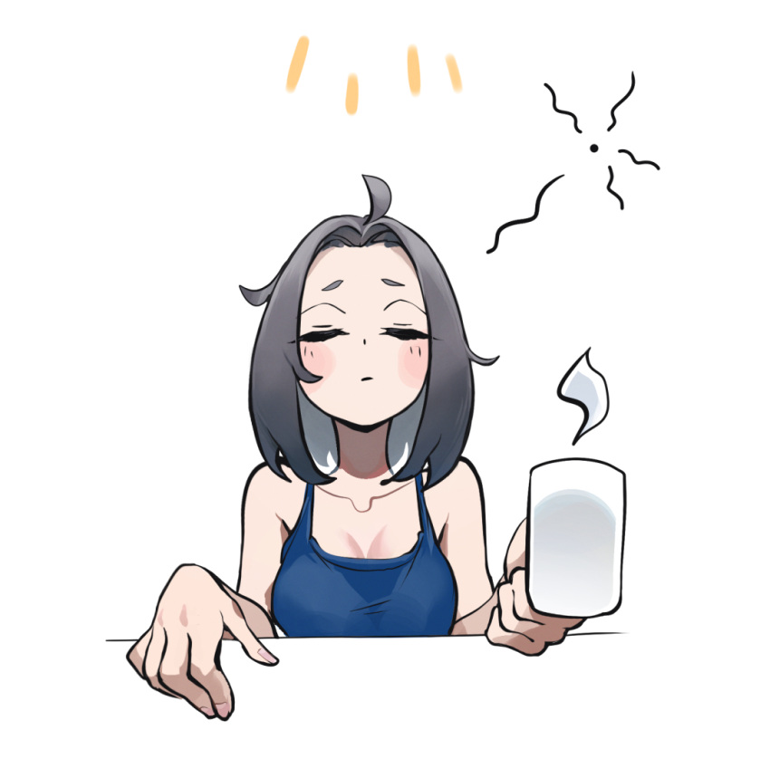 Safebooru - 1girl bare arms bare shoulders blue camisole brown hair camisole closed eyes closed ...