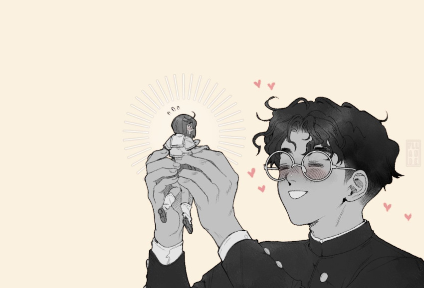 Safebooru - 1boy 1girl artist name ayase momo black hair black jacket blush carrying carrying ...