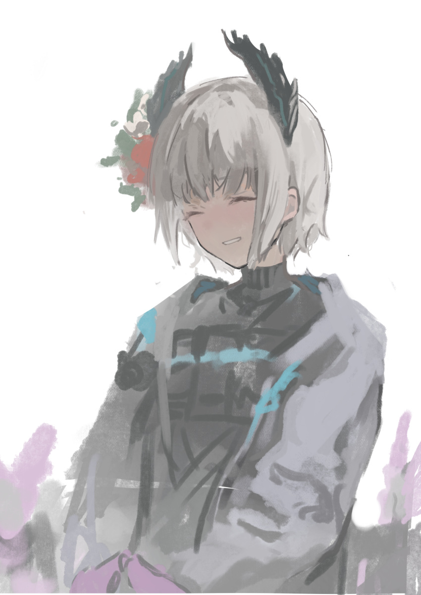 Safebooru - 1girl absurdres closed eyes feather hair ornament feathers flower grey hair hair ...