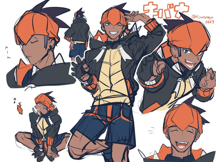 Safebooru - 1boy :d absurdres black hair black jacket blue eyes blue ...