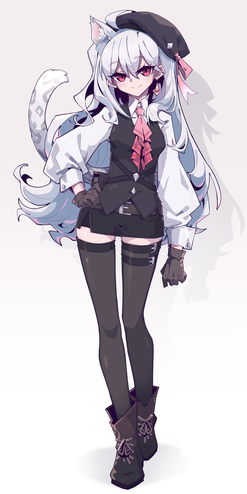 Safebooru - absurdres animal ears belt black thighhighs boots breasts cat ears cat girl earrings ...