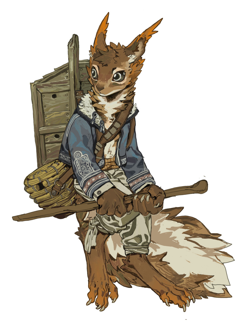 Safebooru - 1boy animal ears barefoot black eyes black sclera blue jacket brown fur colored ...