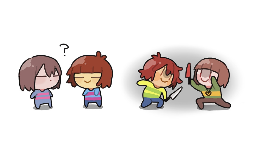 Safebooru - 4others blue pants blue sweater brown hair brown pants ...