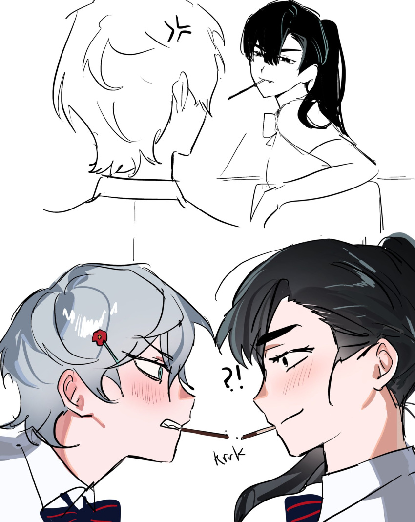 Safebooru - !? 2girls alien stage anger vein black eyes black hair ...