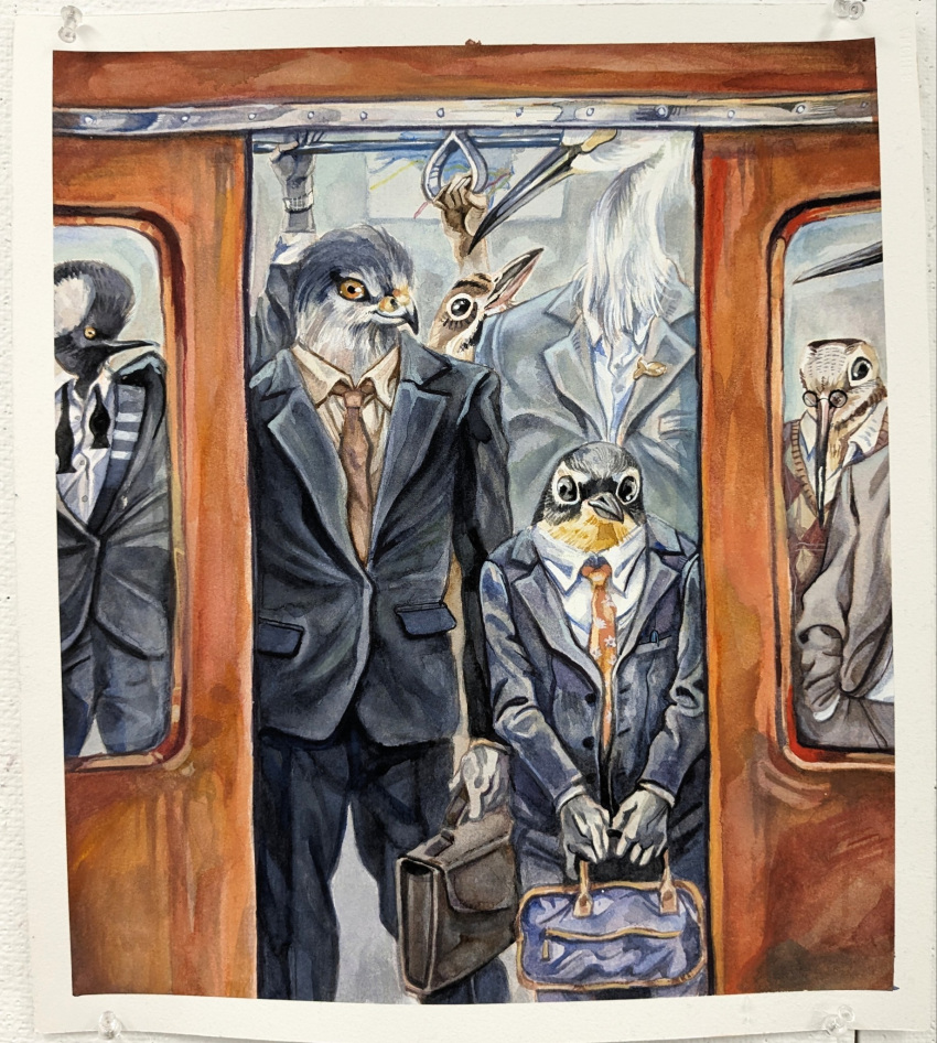 Safebooru - bird bird request black eyes briefcase brown necktie furry ...