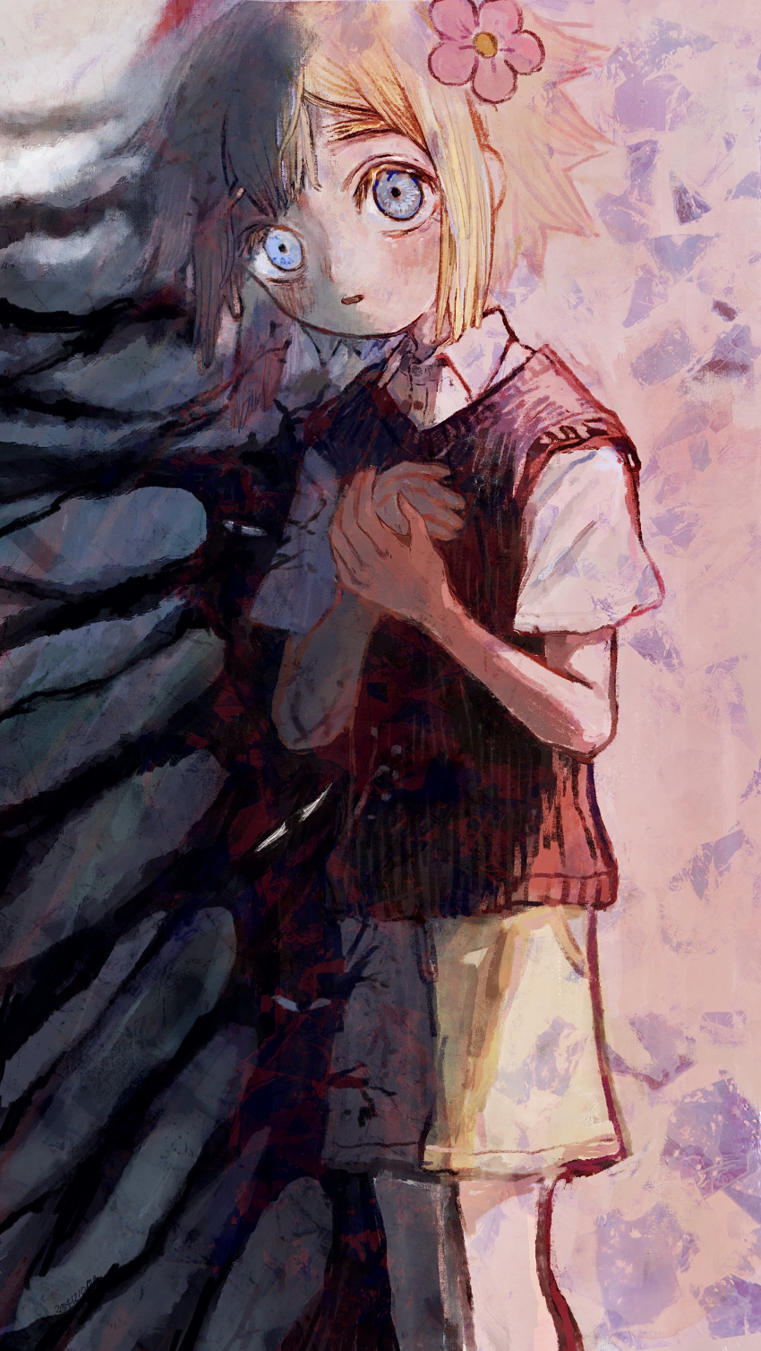 Safebooru - 1boy absurdres basil (faraway) (omori) basil (omori) black sweater vest blonde hair ...