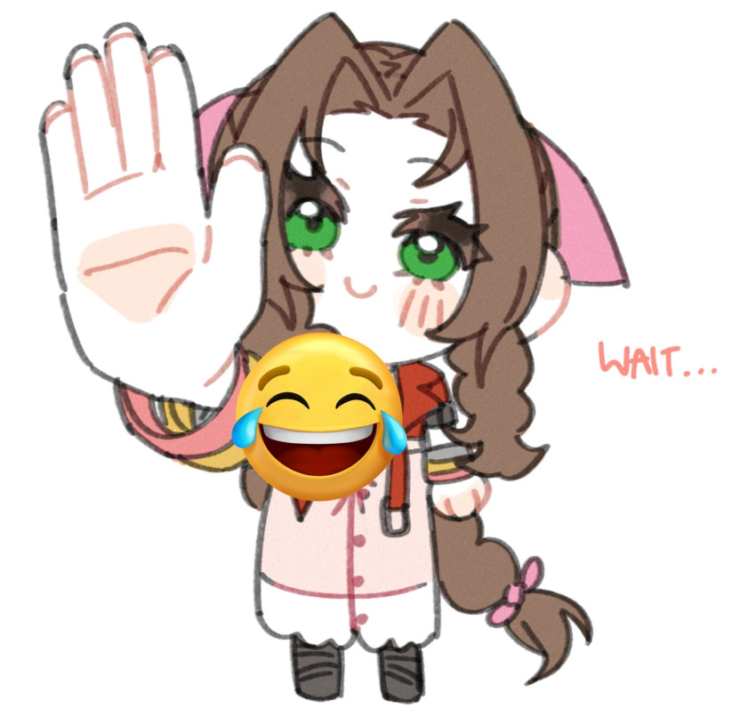 Safebooru - 1girl aerith gainsborough arm at side blush brown hair ...