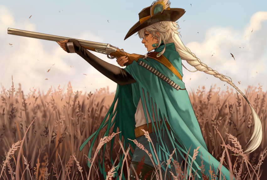 Safebooru 1girl Absurdres Aiming Annasassiart Aqua Cape Argus 0300
