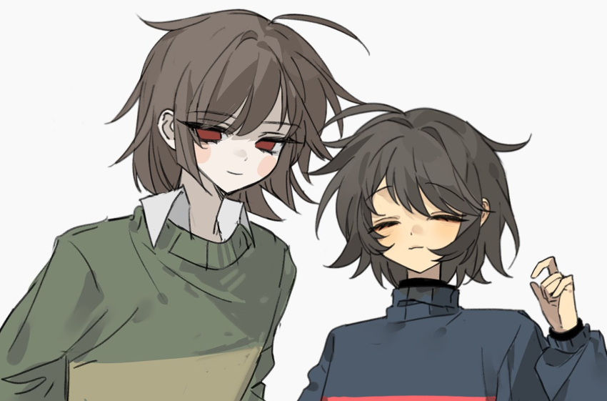 Safebooru - 2others ahoge blue sweater brown hair chara (undertale ...