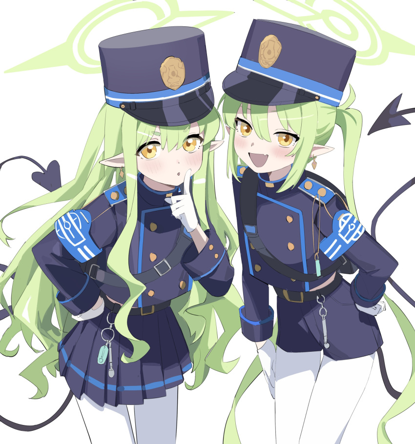 Safebooru - 2girls :o absurdres armband belt black belt black hat black shorts black skirt blue ...