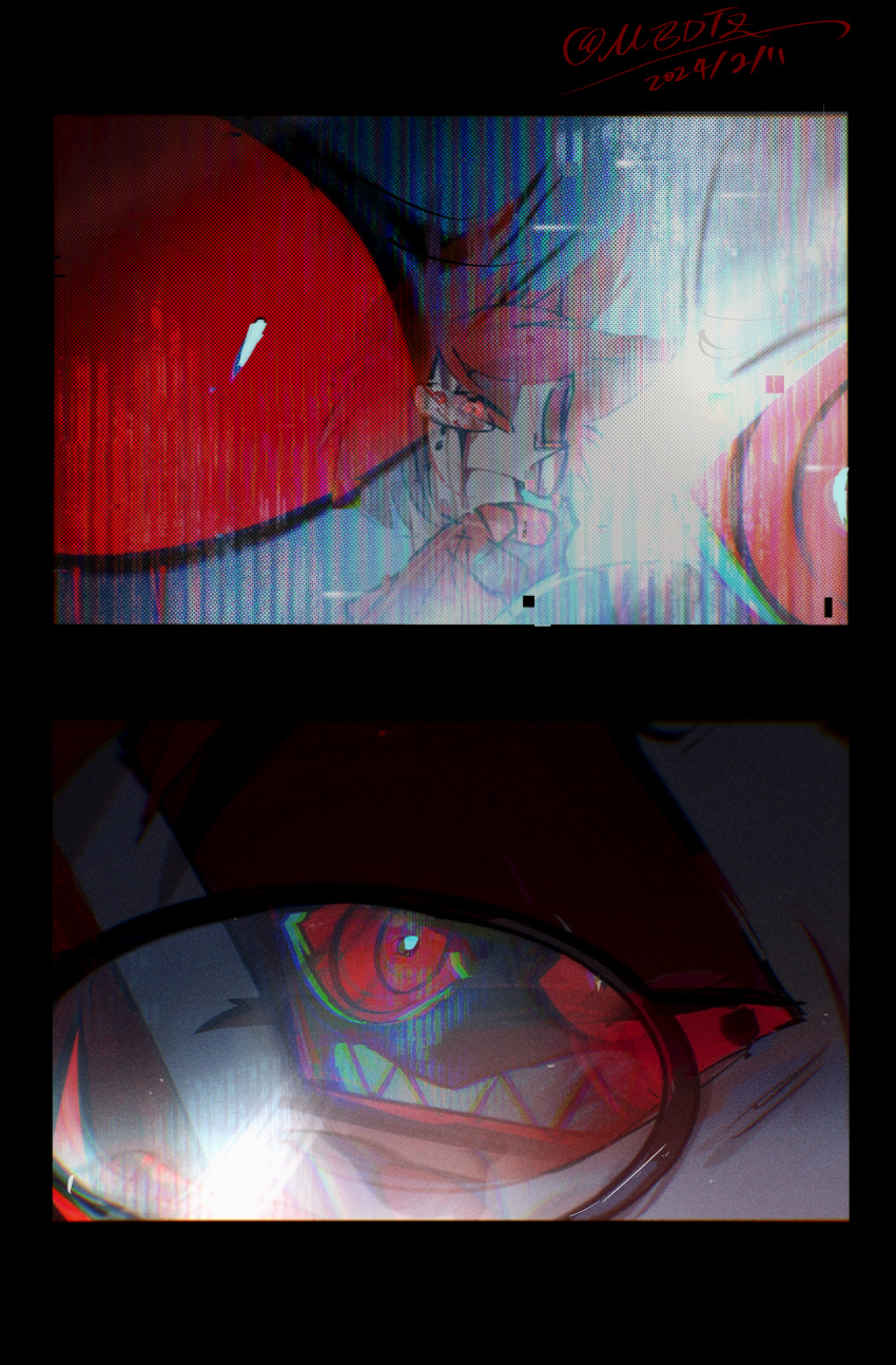 Safebooru - 2boys alastor (hazbin hotel) artist name black-framed eyewear black border blood ...