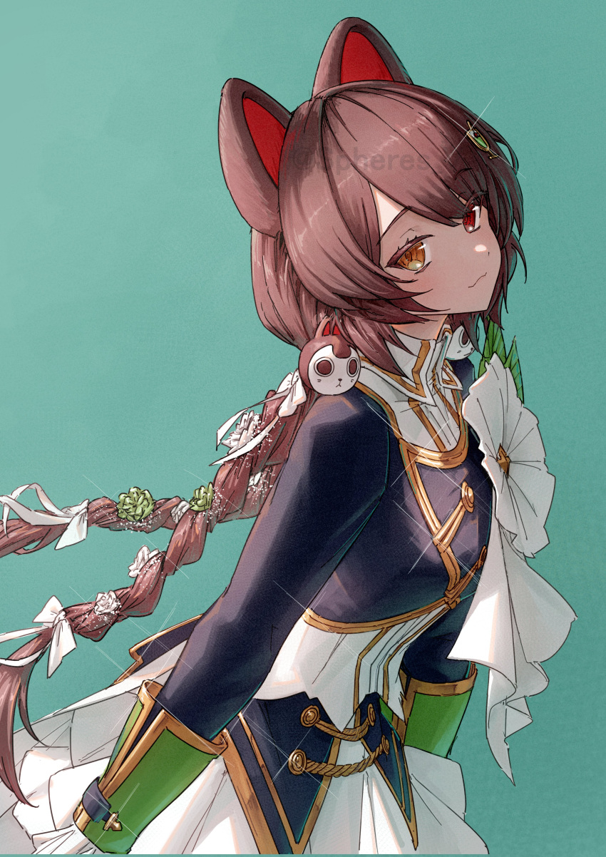 Safebooru - :3 absurdres aiguillette animal ears armillarphere v black vest bow bow flower braid ...