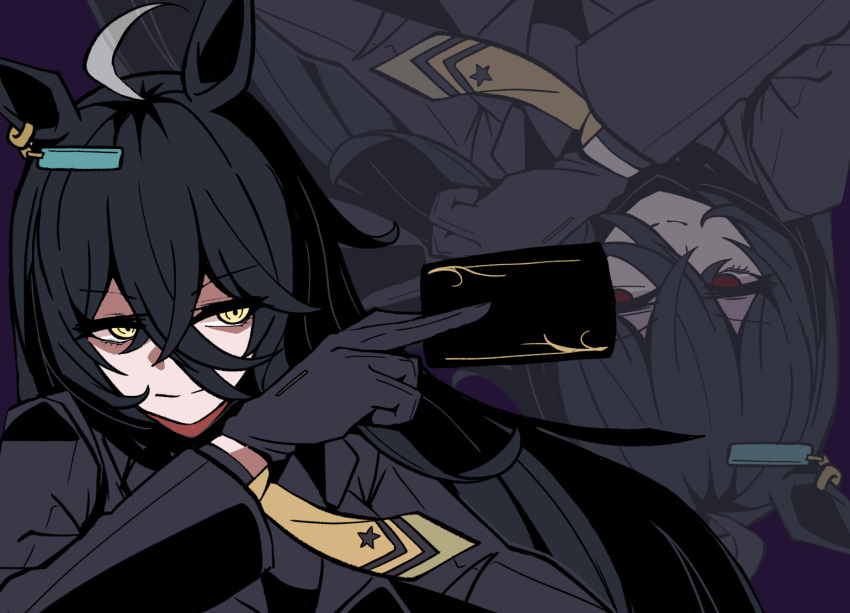 Safebooru - 1girl ahoge animal ears black choker black eyeliner black gloves black hair card ...