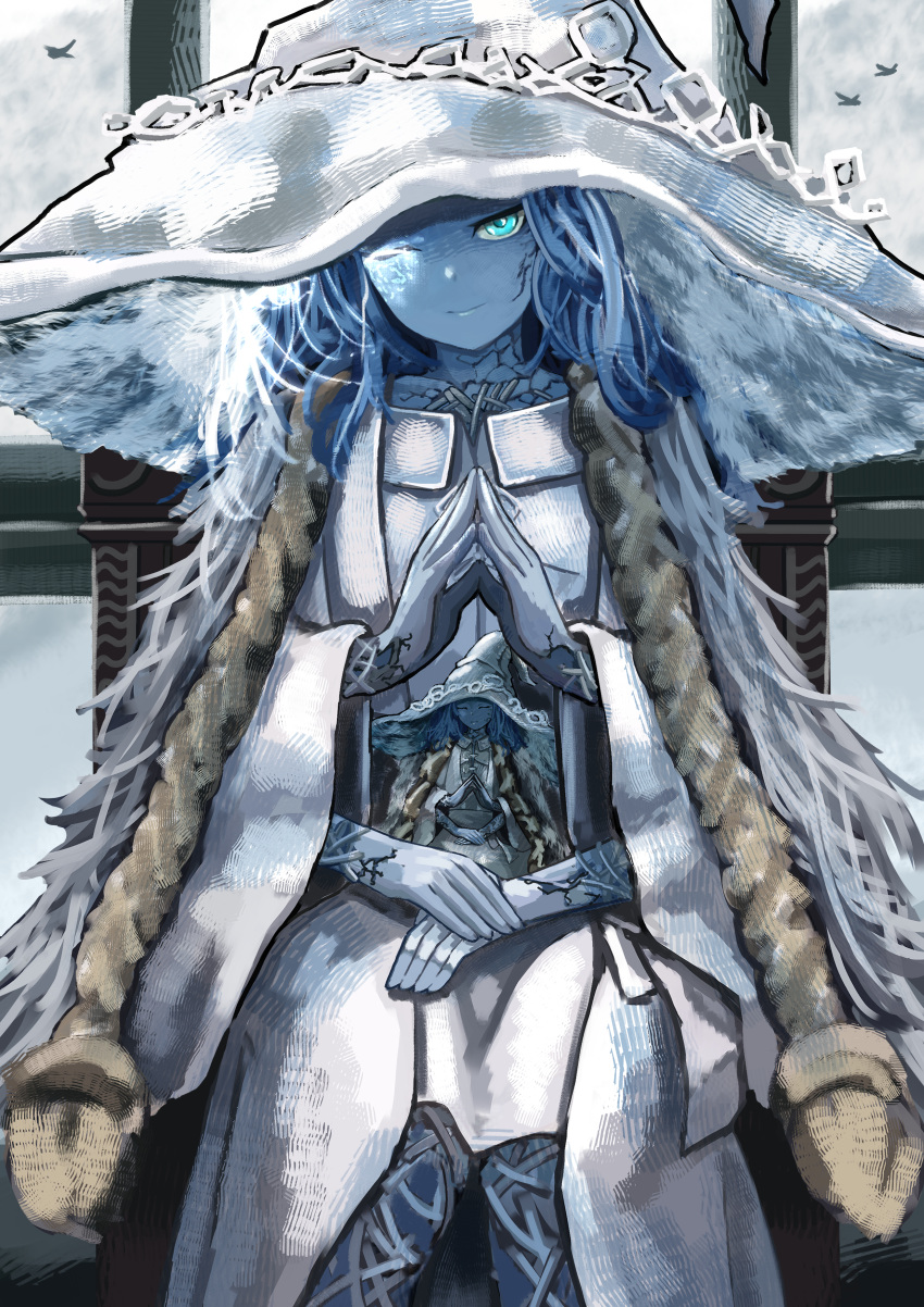 Safebooru - 2girls absurdres blue eyes blue hair blue skin cape chiyoi ...