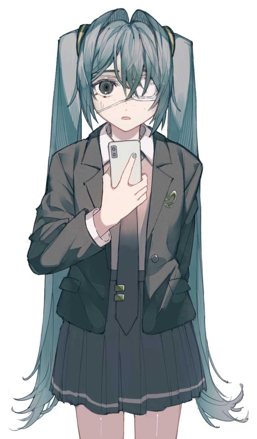 Safebooru - 1girl absurdres blazer blue hair cellphone collared shirt commentary request cowboy ...
