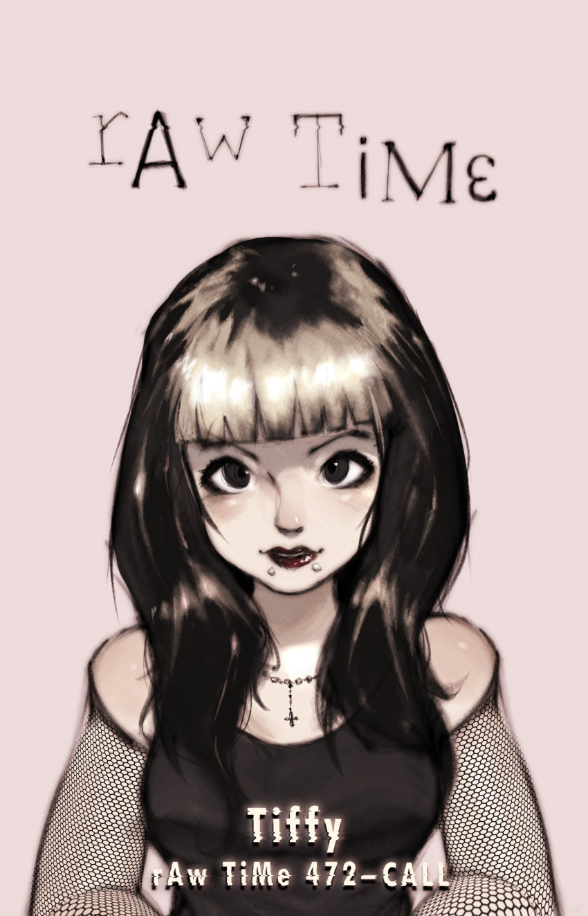 Safebooru - 1girl absurdres black eyes black hair black tank top blonde hair blunt bangs cross ...