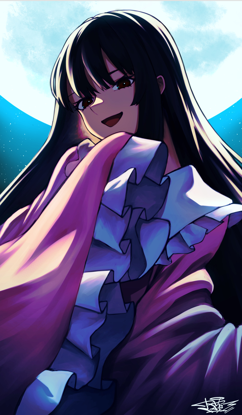 Safebooru - 1girl absurdres black hair commission equality taira frilled sleeves frills full ...