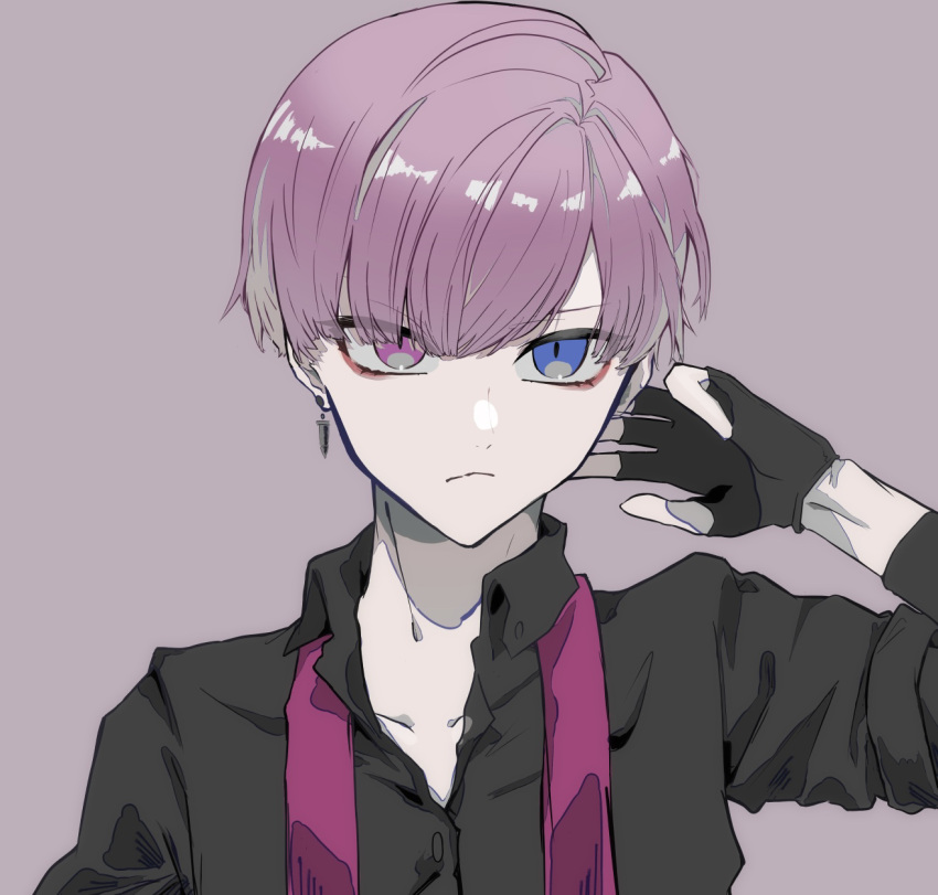 Safebooru - 1boy :/ black gloves black shirt blue eyes bowl cut closed ...