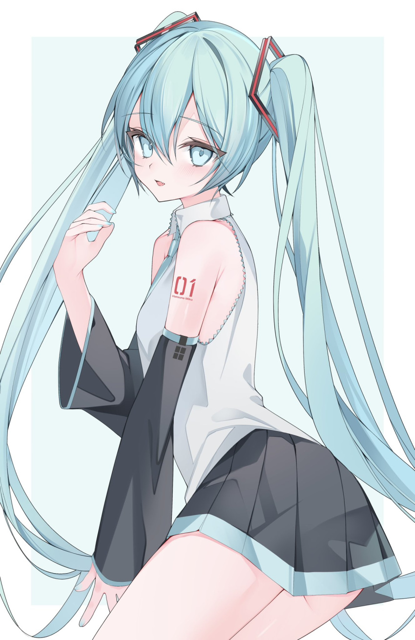 Safebooru - 1girl aqua background aqua hair aqua nails aqua necktie aqua theme aqua trim black ...