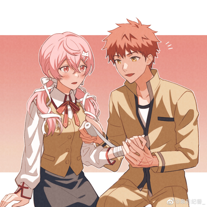 Safebooru - 1boy 1girl bandaged arm bandaged hand bandages black skirt ...