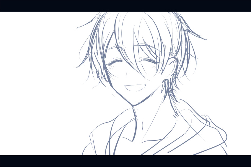 Safebooru - 1boy ^ ^ closed eyes collarbone facing viewer greyscale ...