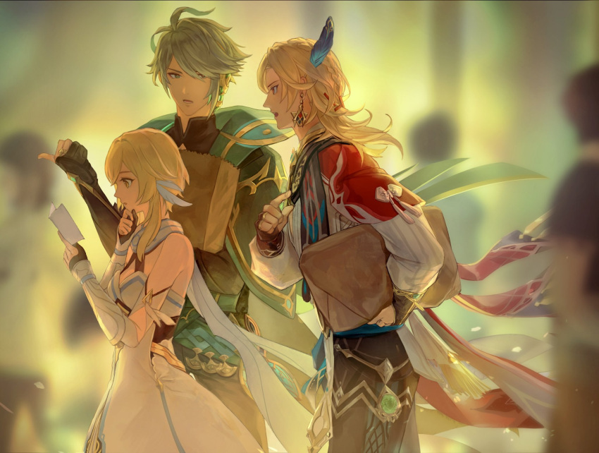 Safebooru - 1girl 2boys alhaitham (genshin impact) antenna hair bag ...