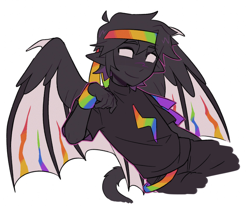 Safebooru - 1boy ahoge bat wings black hair black shirt black skin ...