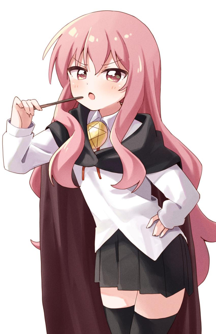 Safebooru - 1girl :o black cape black skirt black thighhighs blush bolo ...