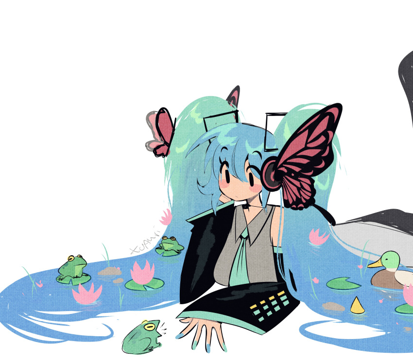 Safebooru - 1girl absurdres aqua eyes aqua hair bare shoulders blue hair butterfly hair ornament ...