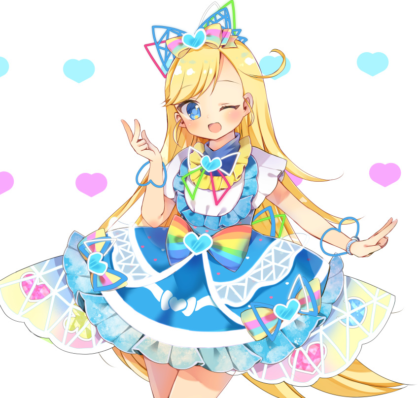 Safebooru - 1girl ;d absurdres ai 1003 blonde hair blue dress blue eyes bow commentary request ...