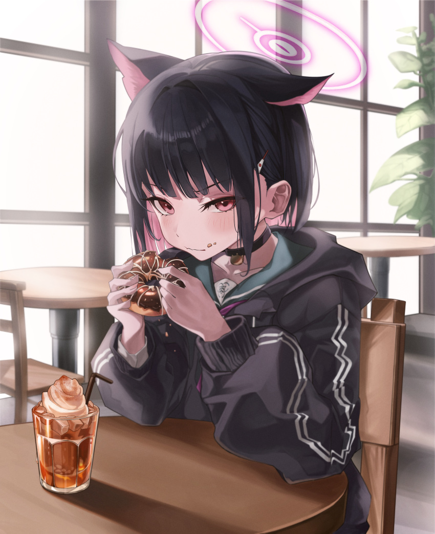 Safebooru - 1girl absurdres animal ears bell black choker black hair black hoodie blue archive ...