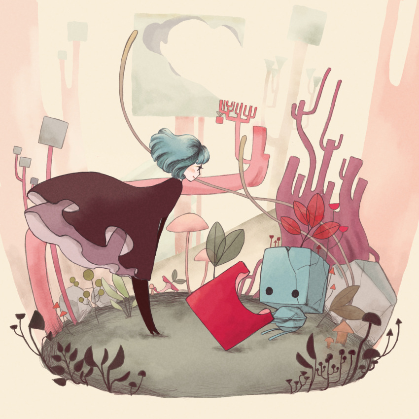 Safebooru - 1girl apple black dress black eyes blue hair dress enodin ...