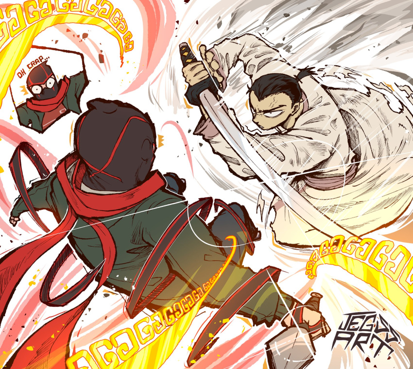 Safebooru - 2boys battle black hair blue eyes crossover fighting stance ...