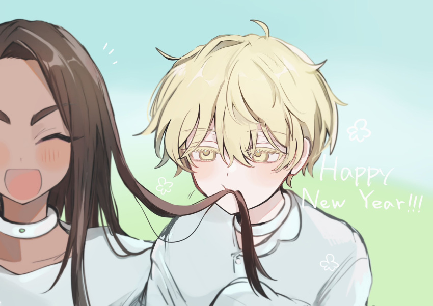 Safebooru - 1boy 1girl aged down alien stage blonde hair blue sky brown ...