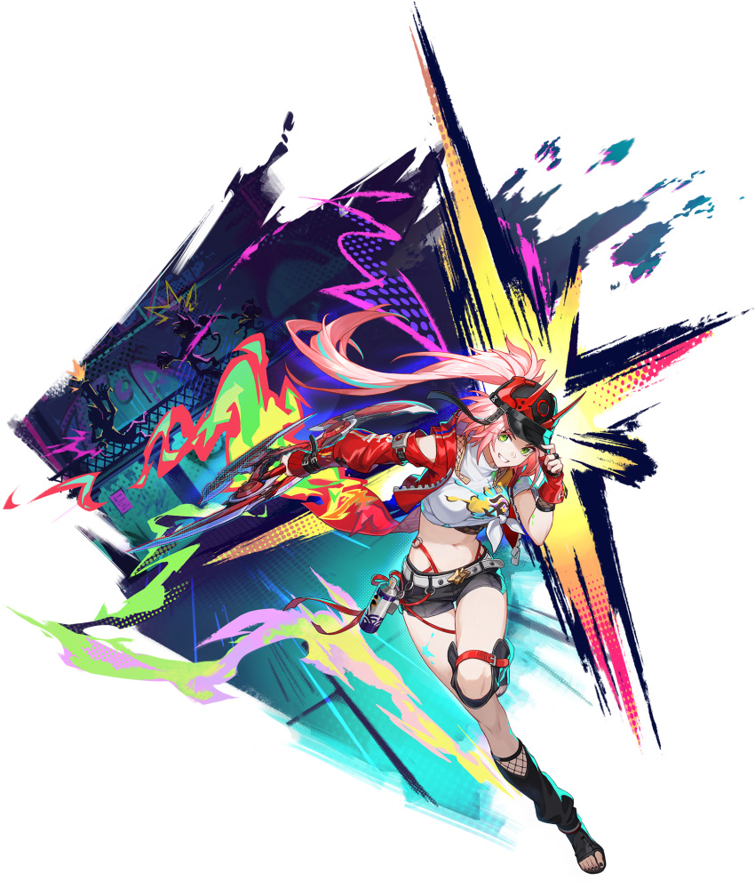 Safebooru - 1girl black footwear black hat black nails black shorts ...