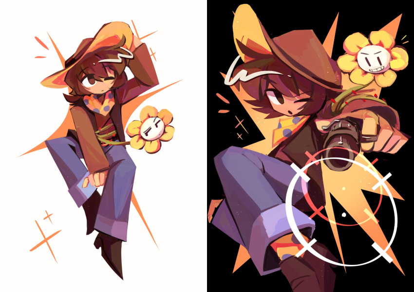 Safebooru - 1other :o aiming aiming at viewer bandana black background ...